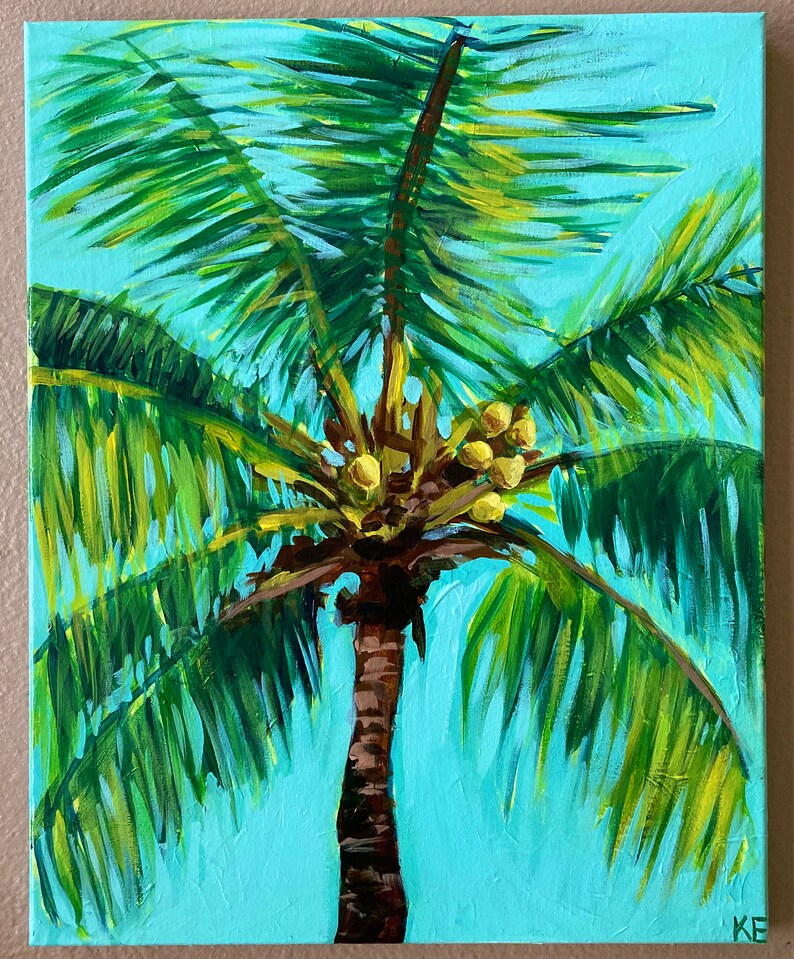 Original Palm Tree Painting, Impressionist Seascape Painting ...