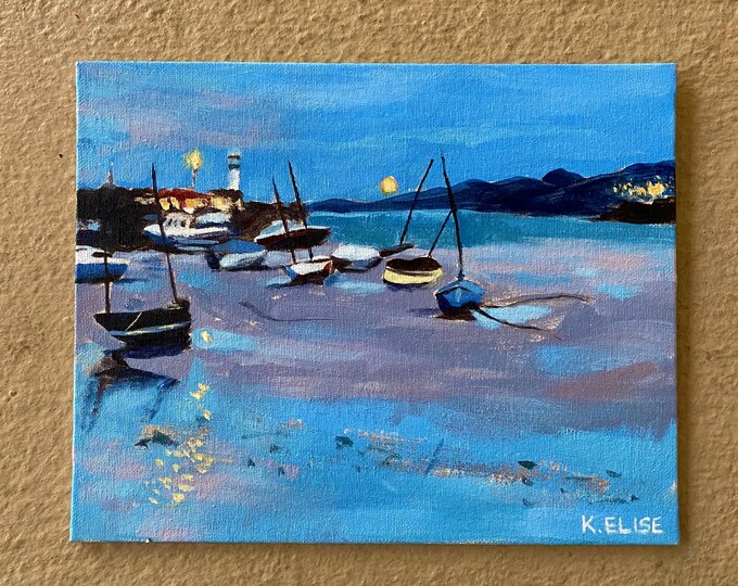 Original Impressionist Boat Painting, Acrylic Harbor Scene, Lake ...