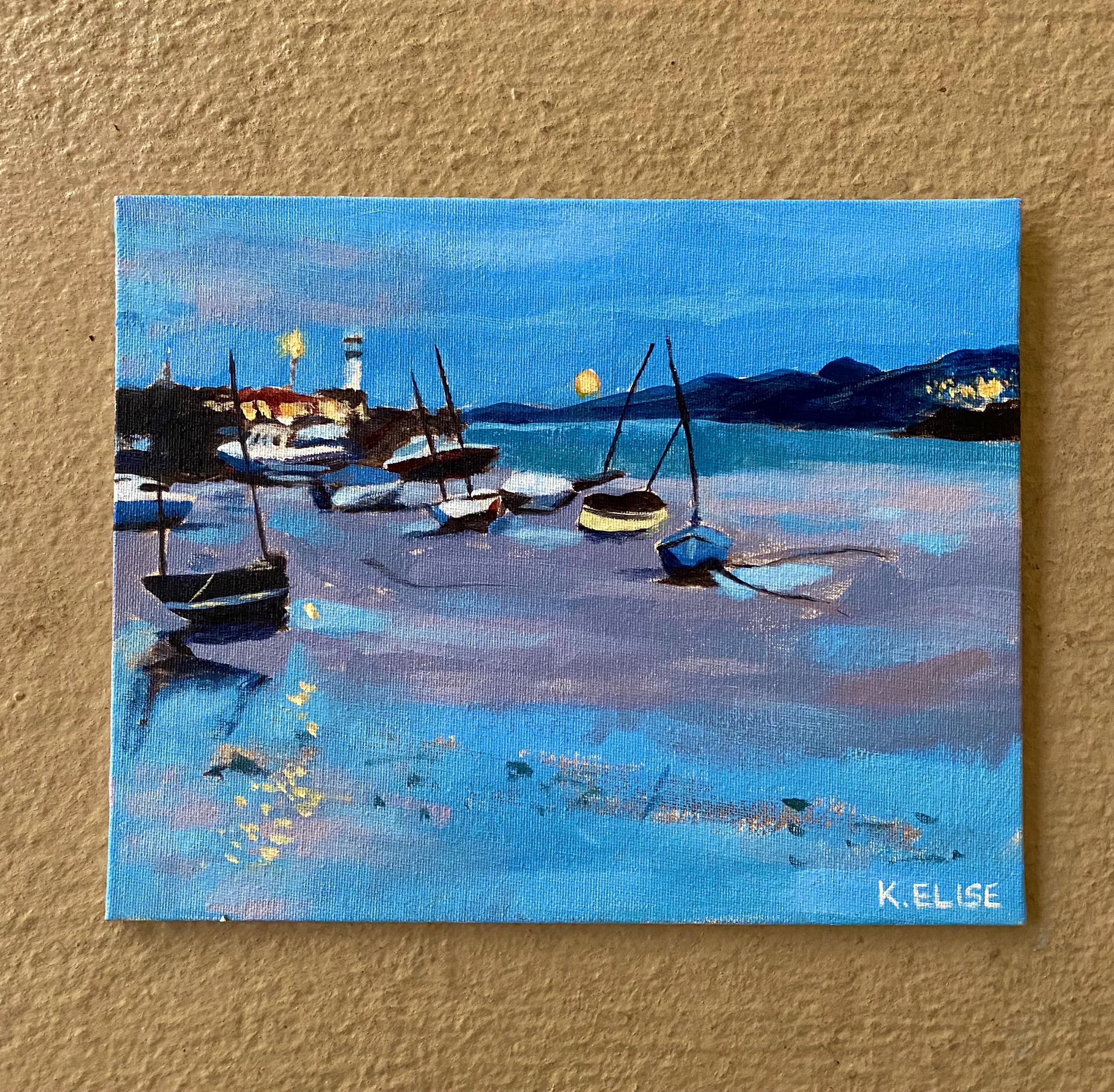 Original Impressionist Boat Painting, Acrylic Harbor Scene, Lake ...
