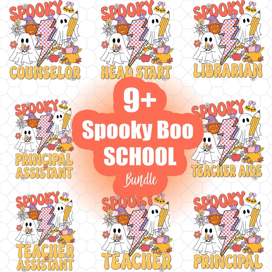 9+ Retro Groovy Boo Crew School Halloween Bundle Png, Spooky Teacher ...