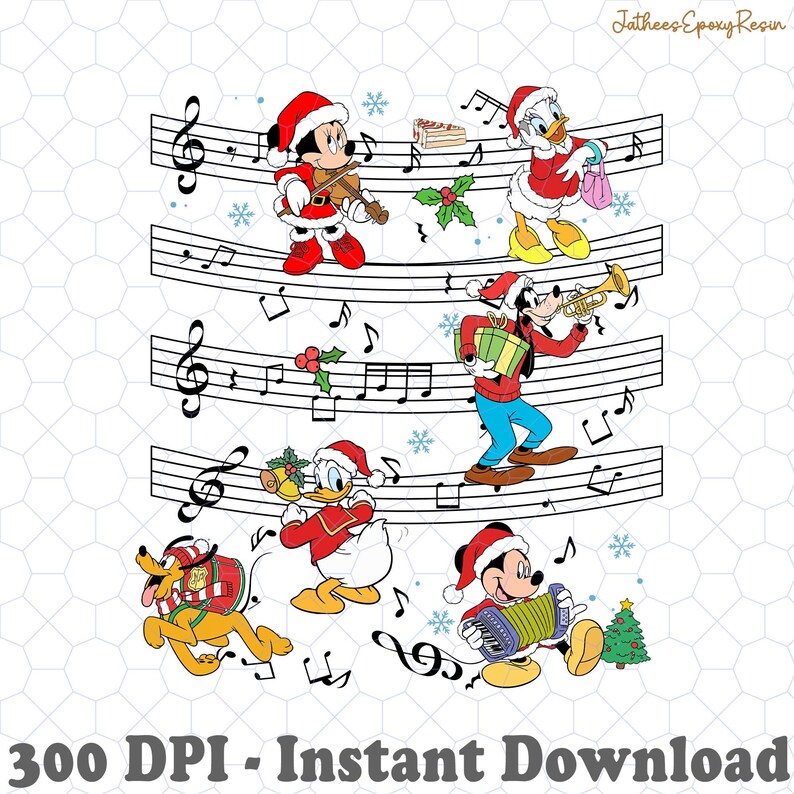Disney Christmas Music Notes PNG, Mickey Minnie Friends Sublimation ...