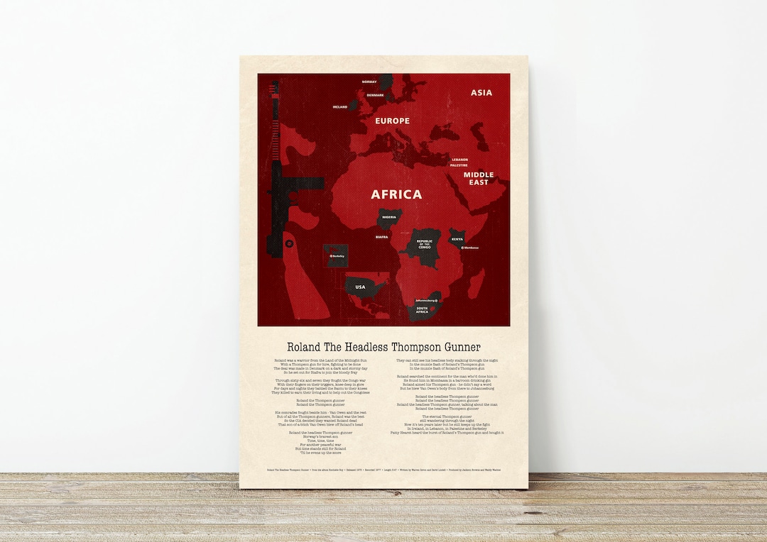 Roland the Headless Thompson Gunner Warren Zevon Lyric Poster Unframed ...