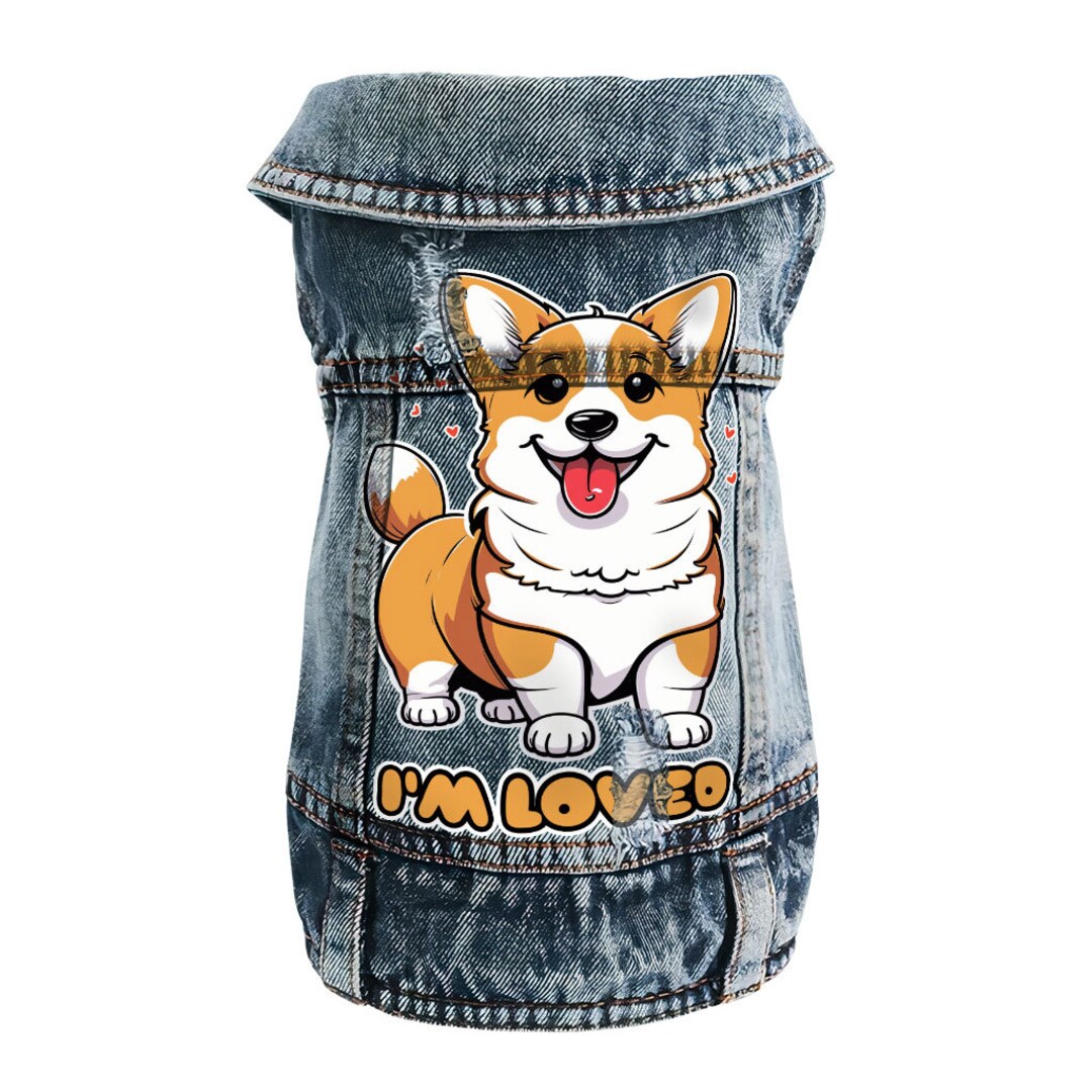 Kawaii Corgi Dog Denim Vest I'm Loved Dog Denim Jacket - Etsy