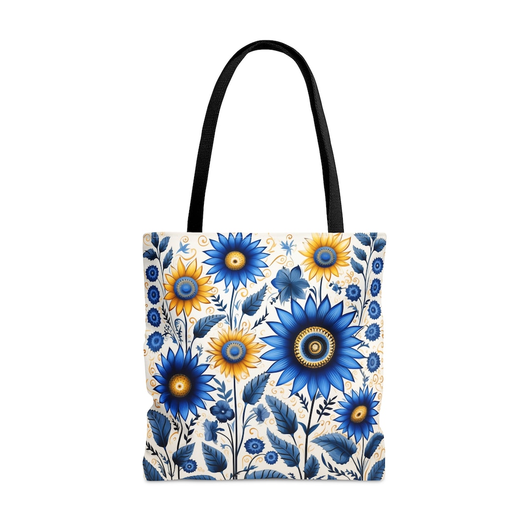 SUNFLOWER TOTE BAG Sunflower Market Bag Blue Bag, Blue Reusable Bag ...