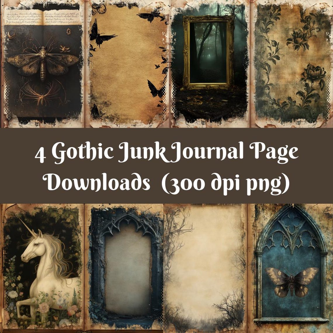Four GOTHIC JUNK JOURNAL Pages (set #2), Goblincore Journal, Fairycore ...