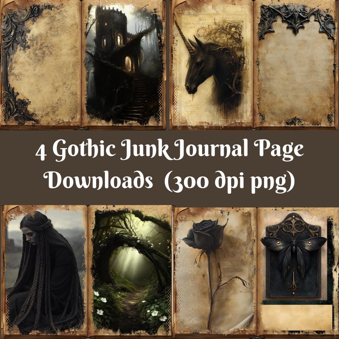 FOUR GOTHIC JUNK Journal Pages (set #1), Goblincore Journal Pages ...