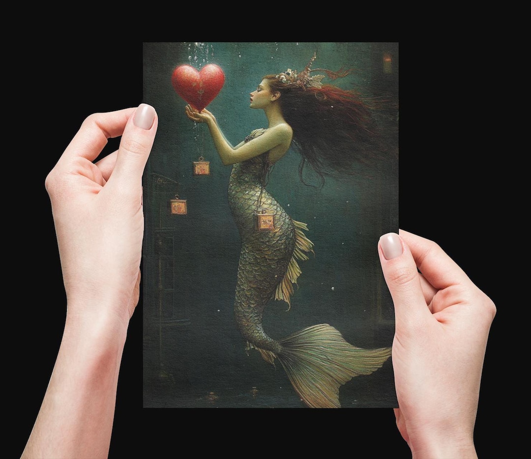 MERMAID VALENTINE CARD, Mermaid Postcard, Fantasy Valentine Card ...