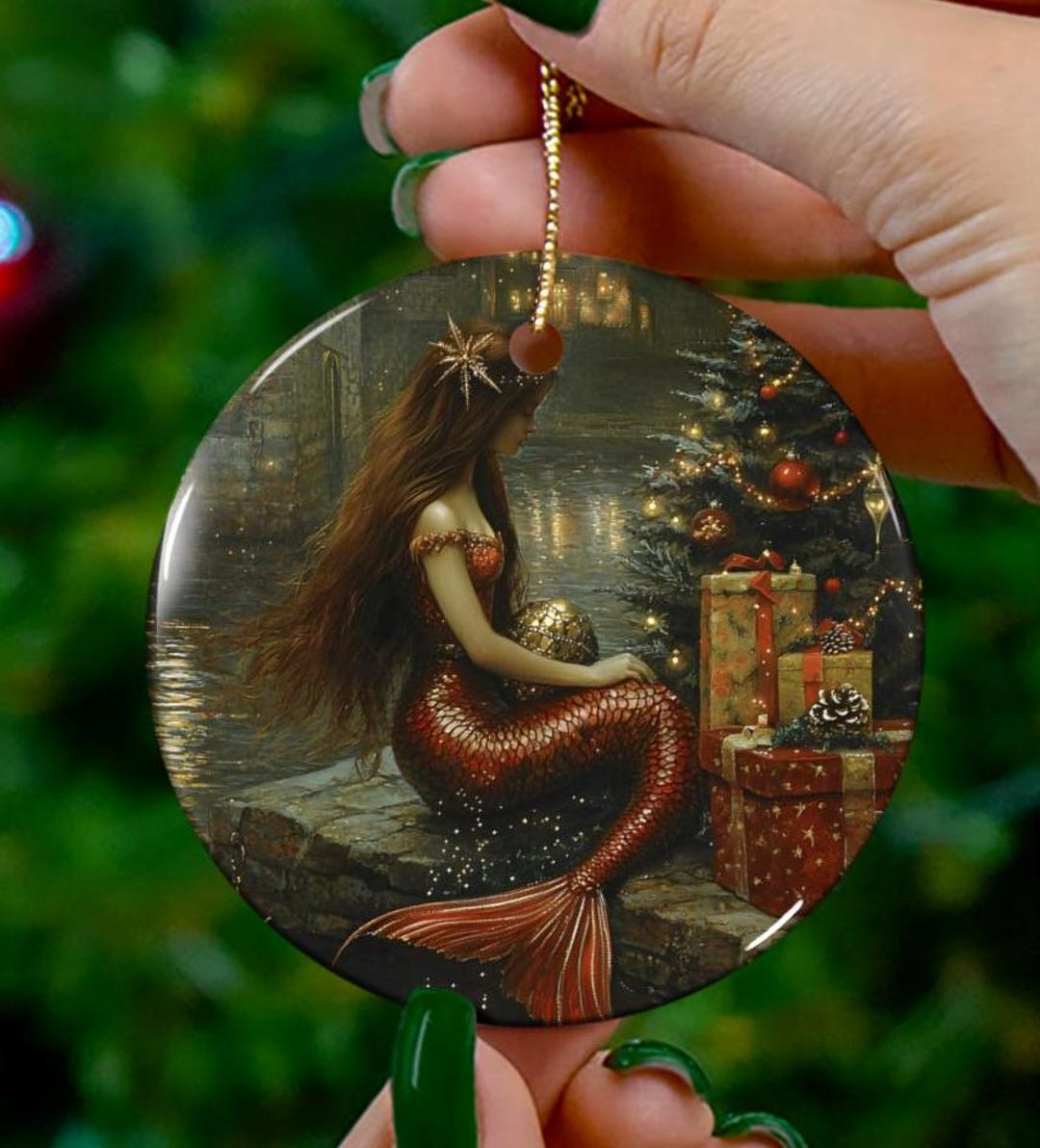 Mermaid Ceramic Ornament, Christmas Tree Decor, Holiday Ornament ...