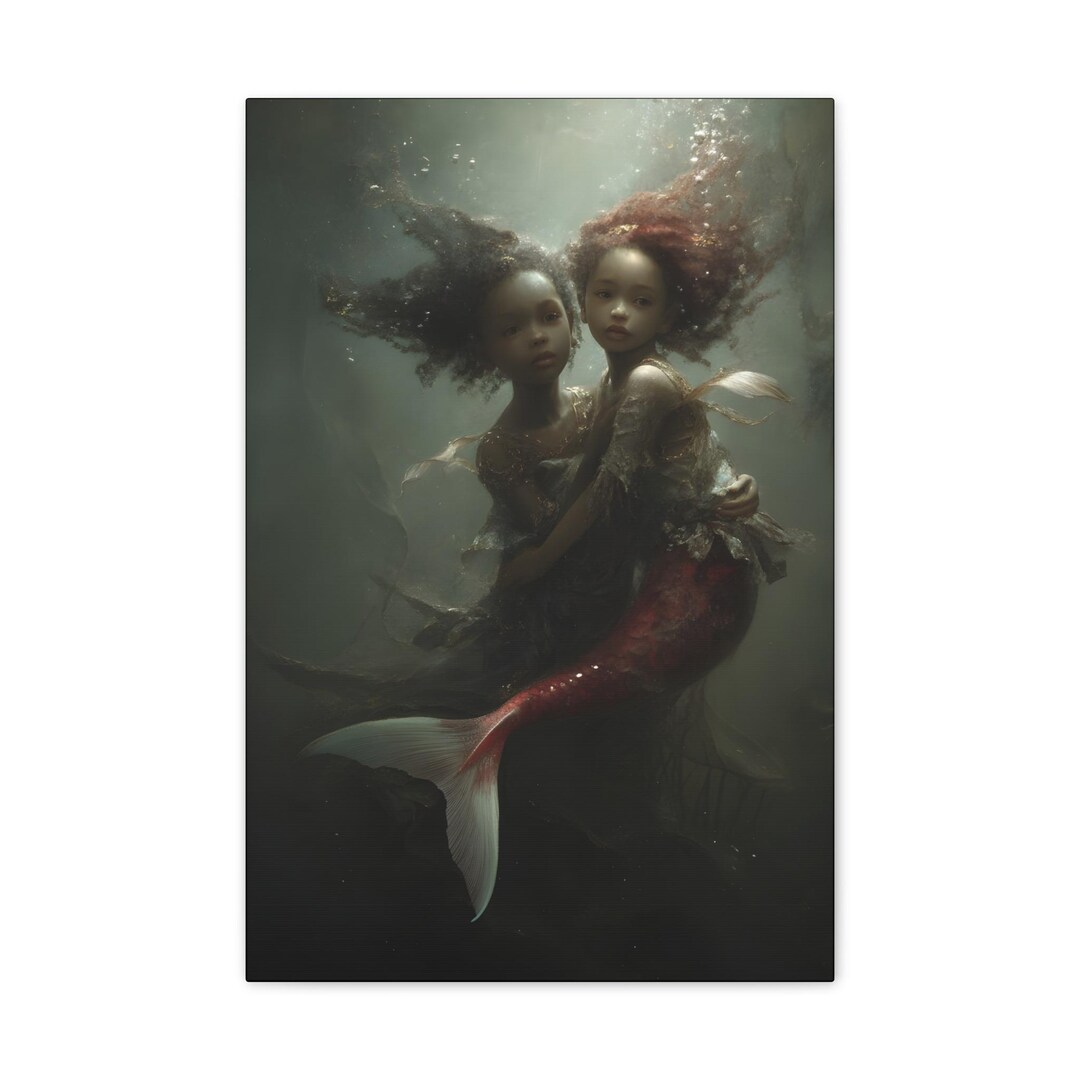 Canvas Mermaid Sisters Art | Black Mermaid | Diverse Fantasy ...