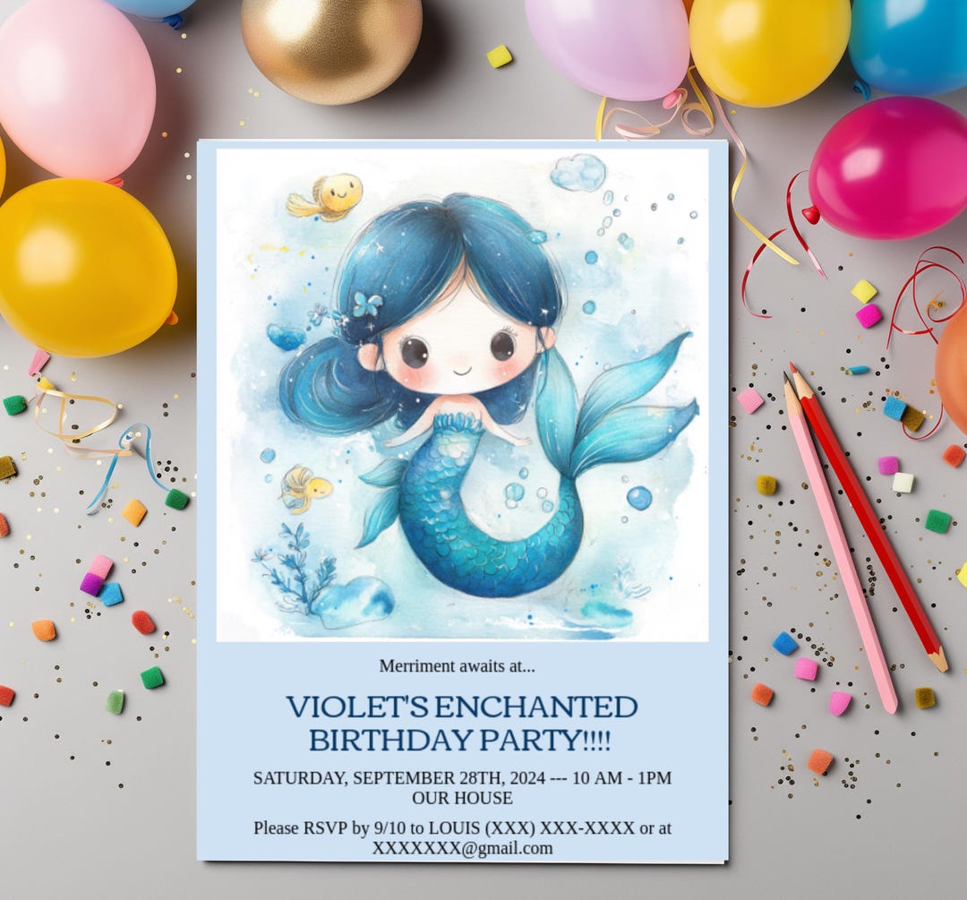 Mermaid PRINCESS DIY Digital Invite Mermaid Customizable Digital Invite ...