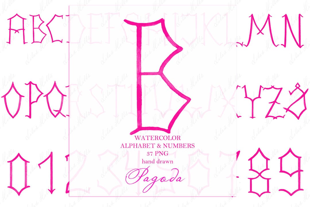Watercolor Pagoda Letters Numbers Monogram PNG, Hot Pink Alphabet ...