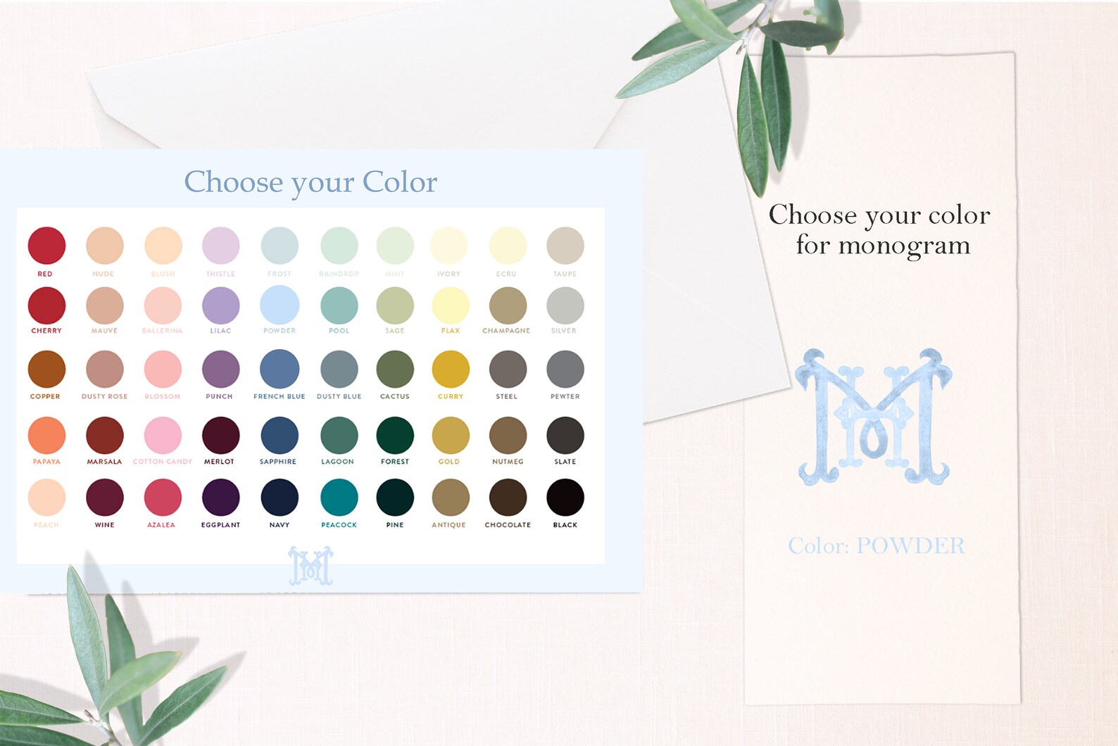 Watercolor Monogram Crest Sage Green Spring Flowers | Personalized ...
