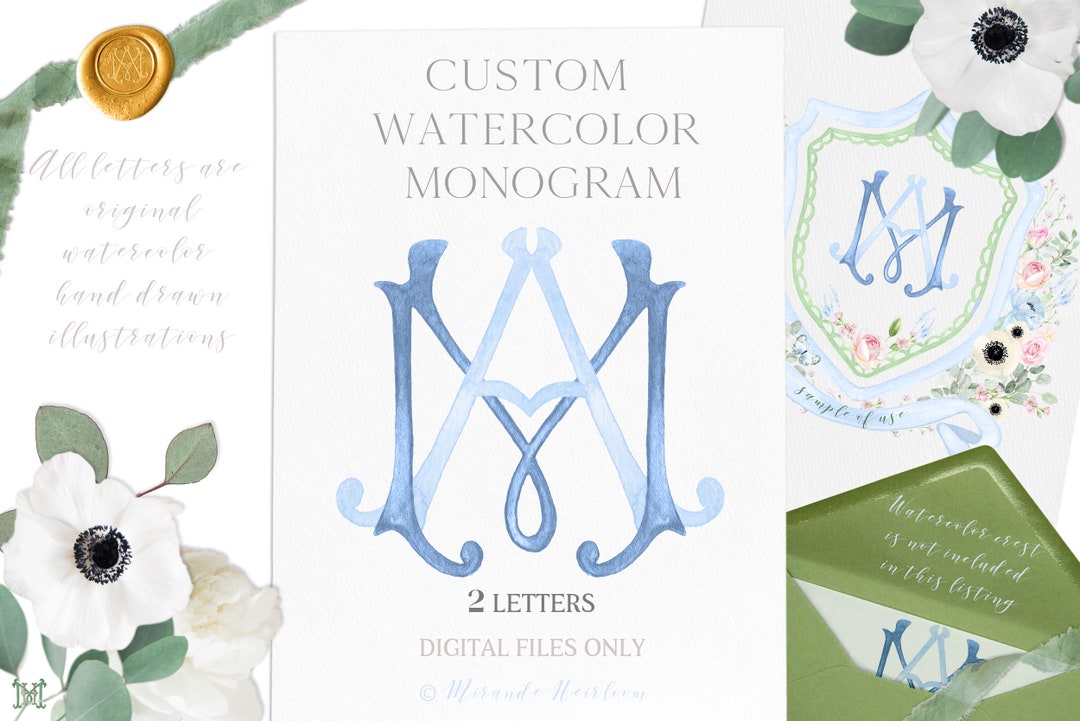 Personalized Wedding Watercolor Monogram | Made-to-order 2 Letter ...