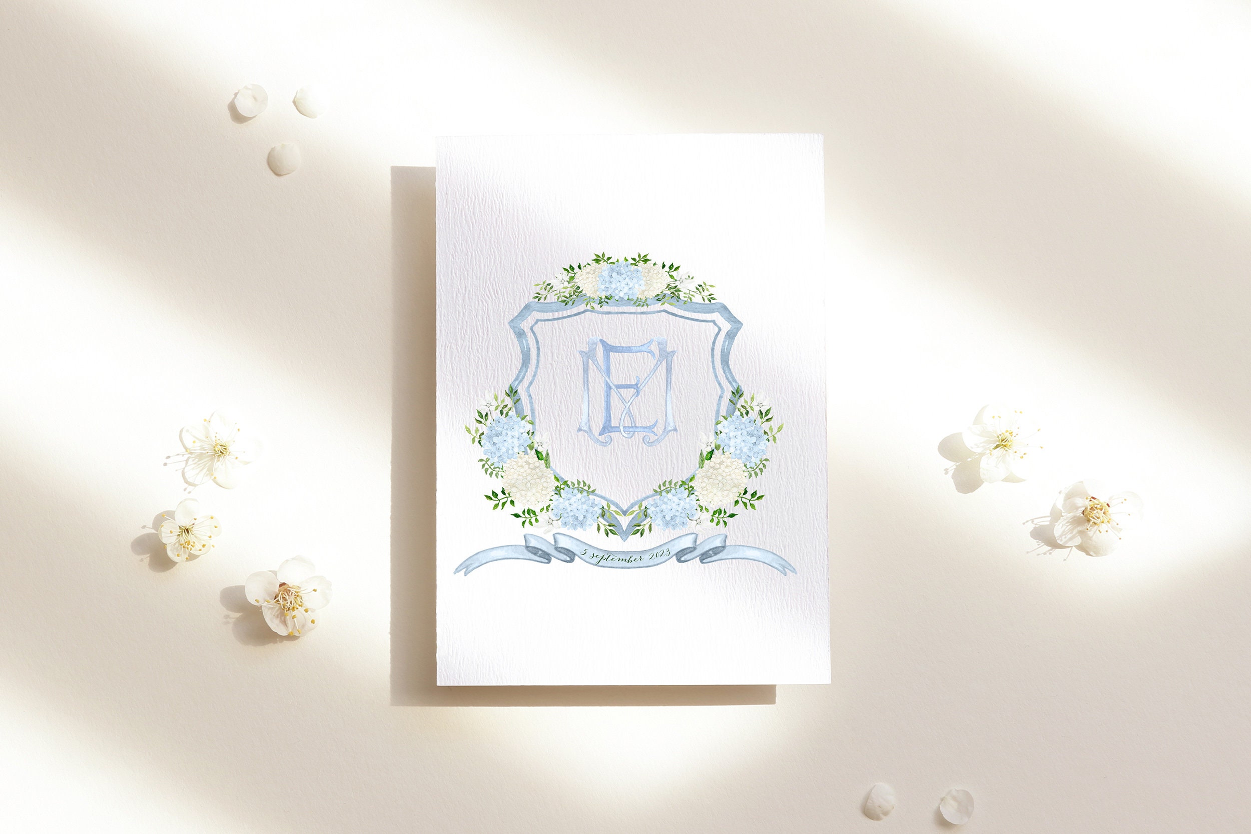 Blue Hydrangea Watercolor Monogram Crest | Personalized Monogram ...