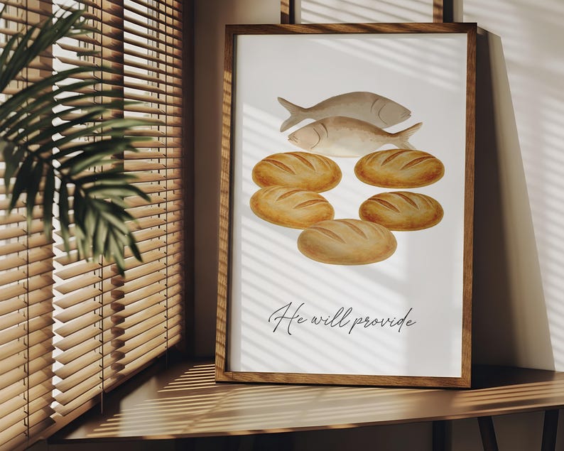 Jesus Feeds 5000 Christian Wall Art Printable, He Will Provide, Bread ...