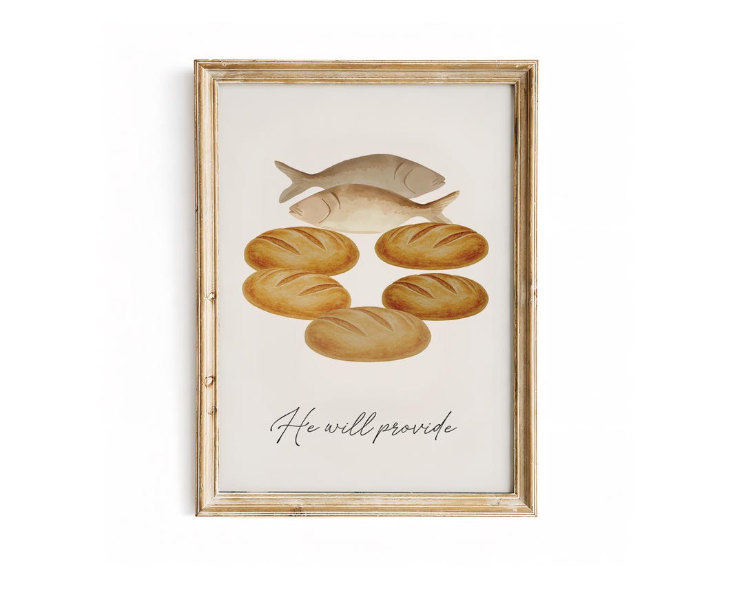 Jesus Feeds 5000 Christian Wall Art Printable, He Will Provide, Bread ...