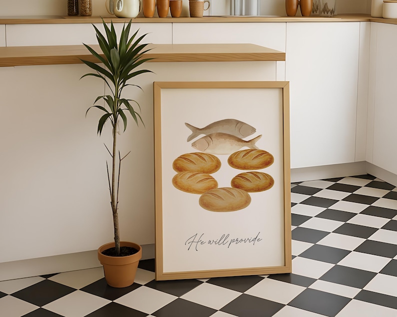 Jesus Feeds 5000 Christian Wall Art Printable, He Will Provide, Bread ...