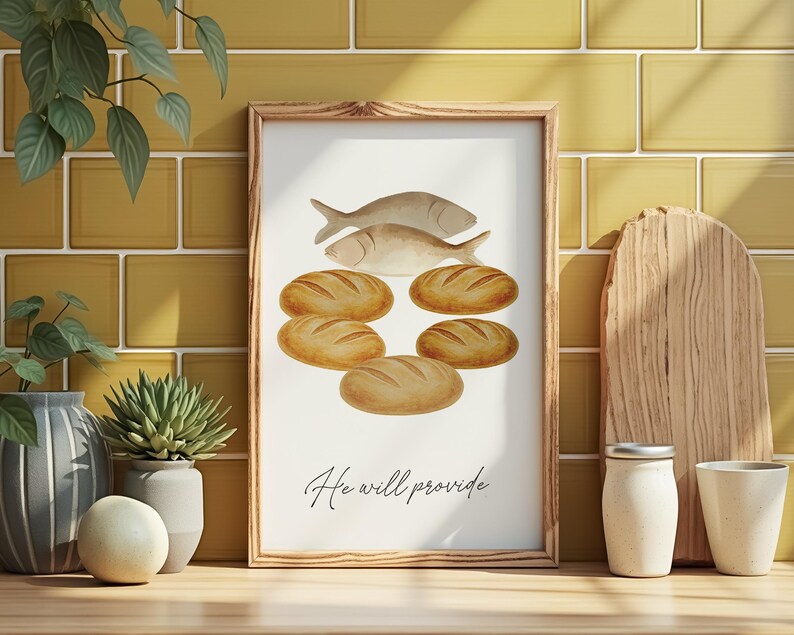Jesus Feeds 5000 Christian Wall Art Printable, He Will Provide, Bread ...