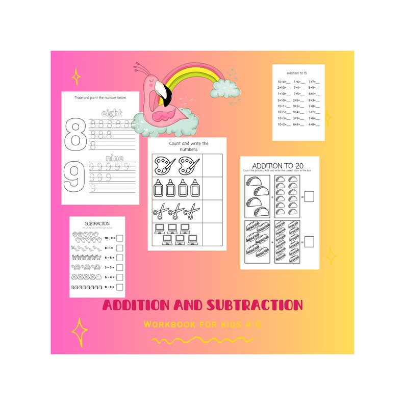 Printable Addition and Subtraction Workbook - Tracing Numbers, Counting ...