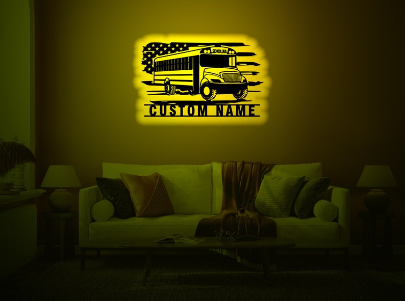Custom School Bus Wood Wall Art With Rgb Led Light Custom US - Etsy