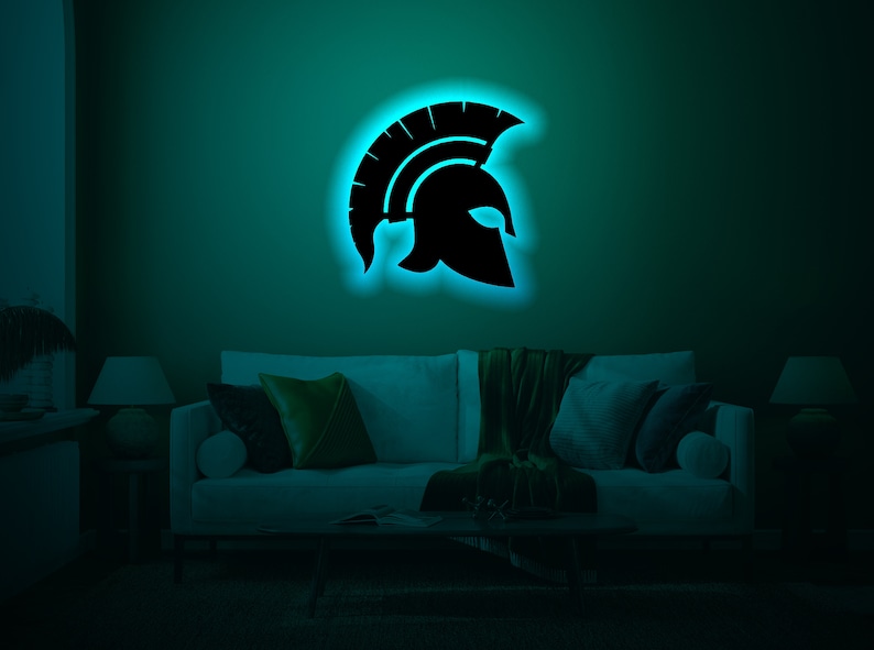 RGB LED Spartan Helmet Wood Wall Art: Neon Sign Decor - Etsy