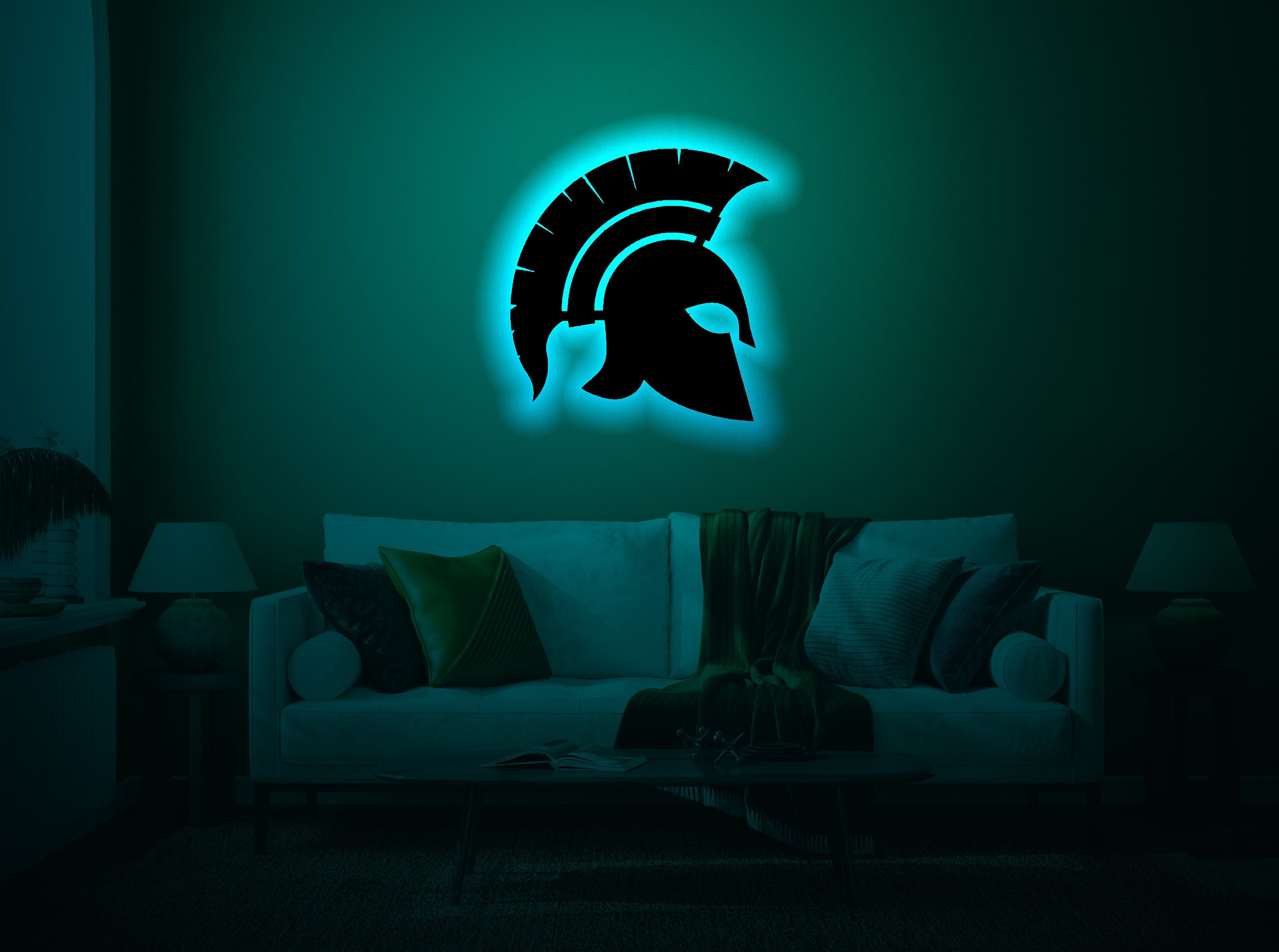 Spartan Helmet Wood Wallart Rgb Led Light, Spartan Helmet Neon Sign ...