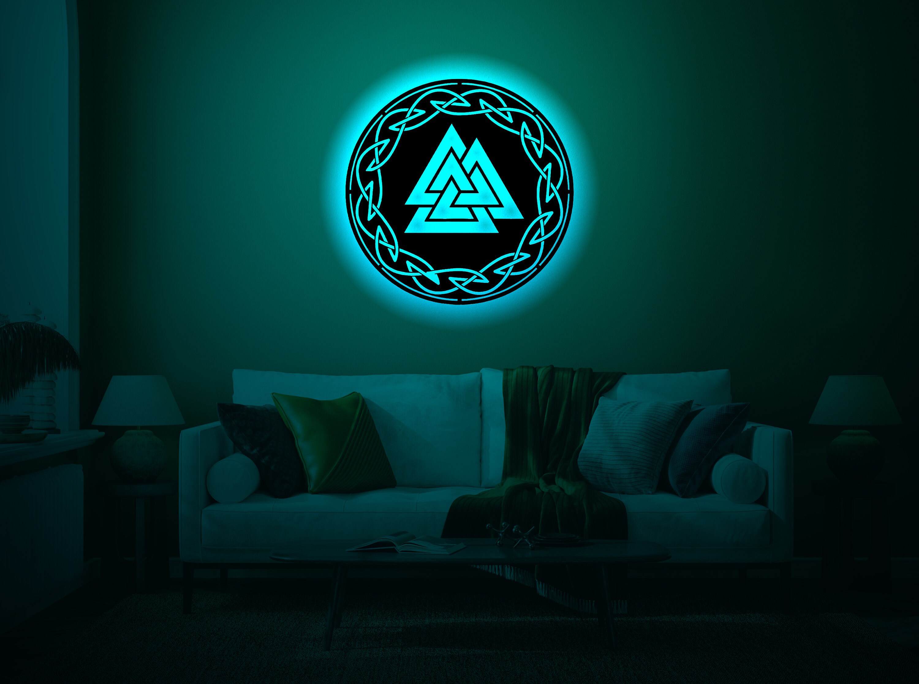 Valknut Wood Wall Art: RGB LED Light, Viking Decor - Etsy