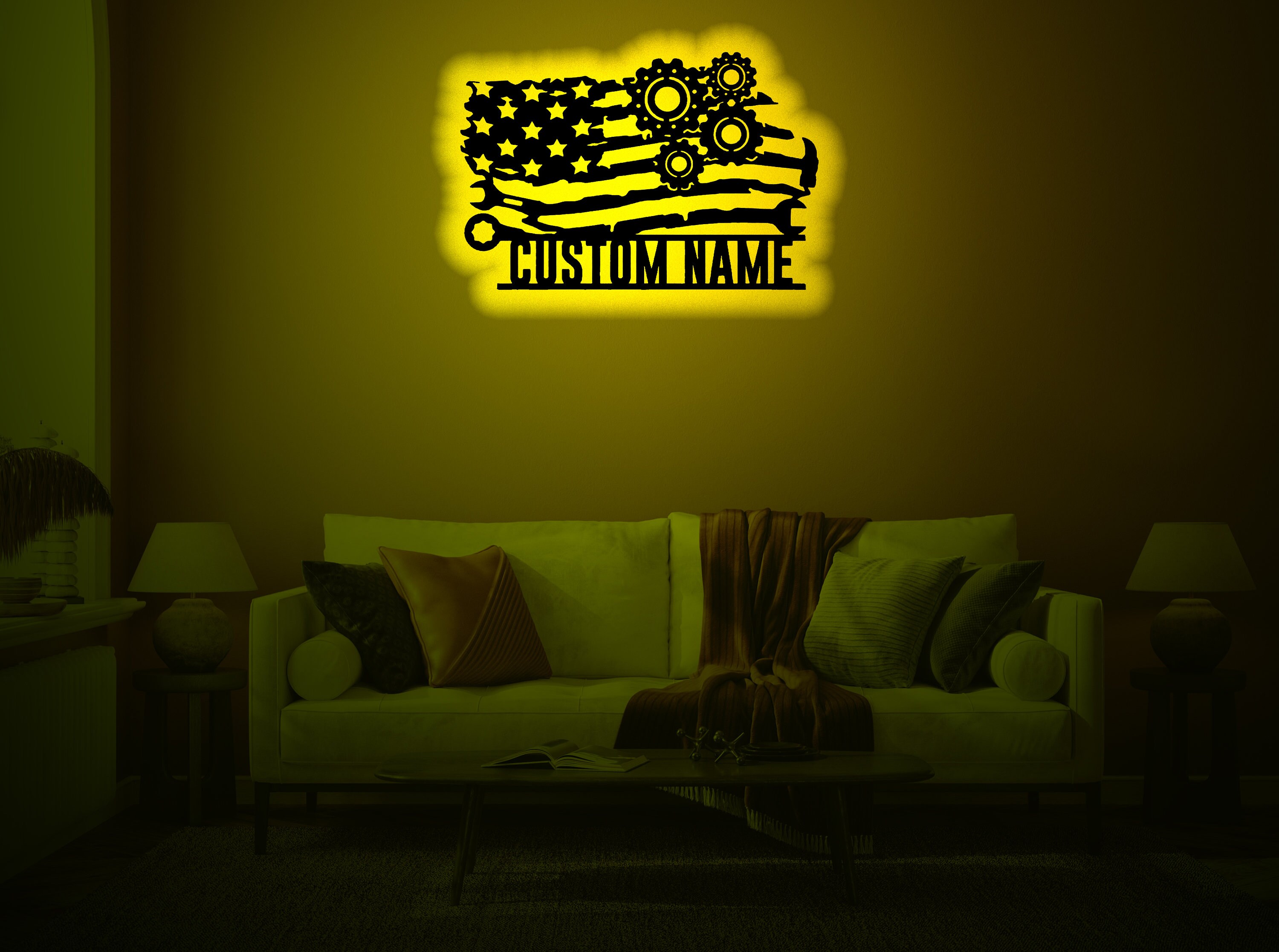 Personalized Mechanic Tools Wall Art With Rgb Led Light, Custom Garage ...