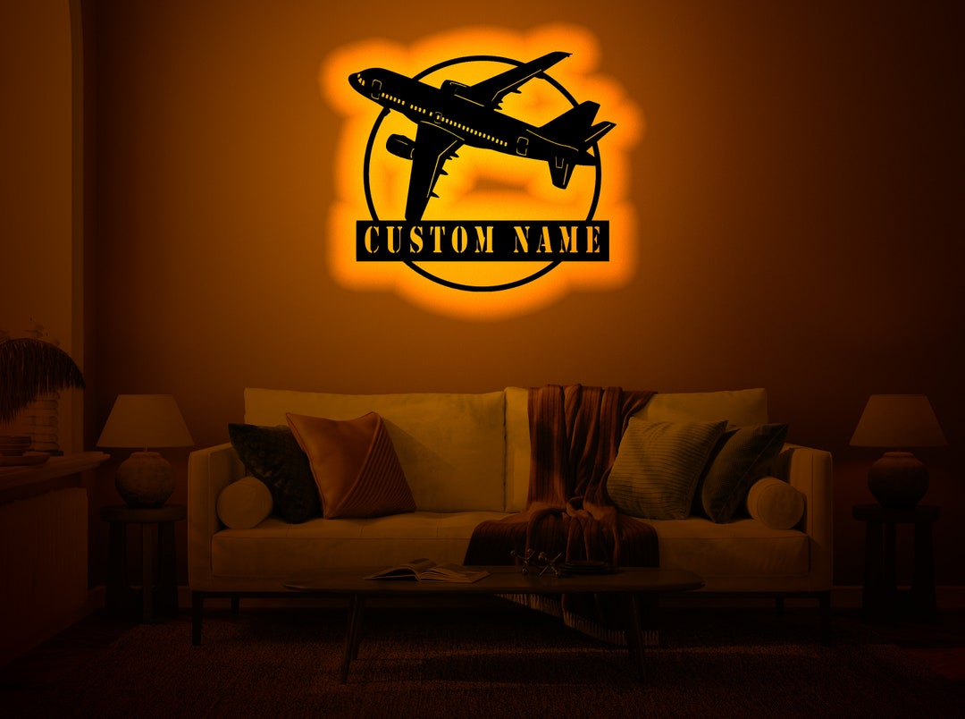 Custom Airplane Wood Wall Art Rgb Led Light, Custom Pilot Neon Name ...