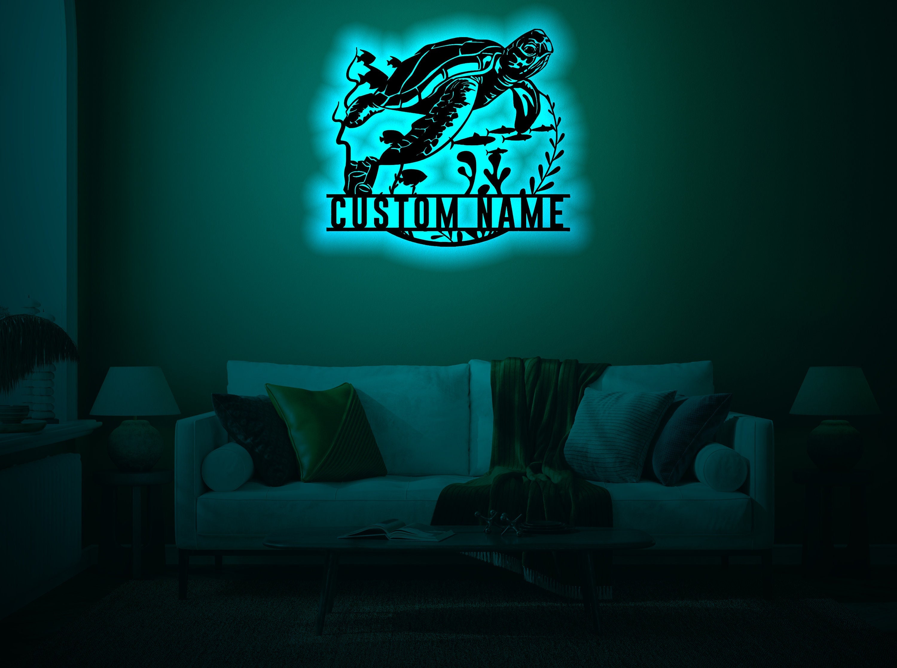 Custom Mandala Sea Turtle Wood Wall Art: RGB LED Light, Personalized ...