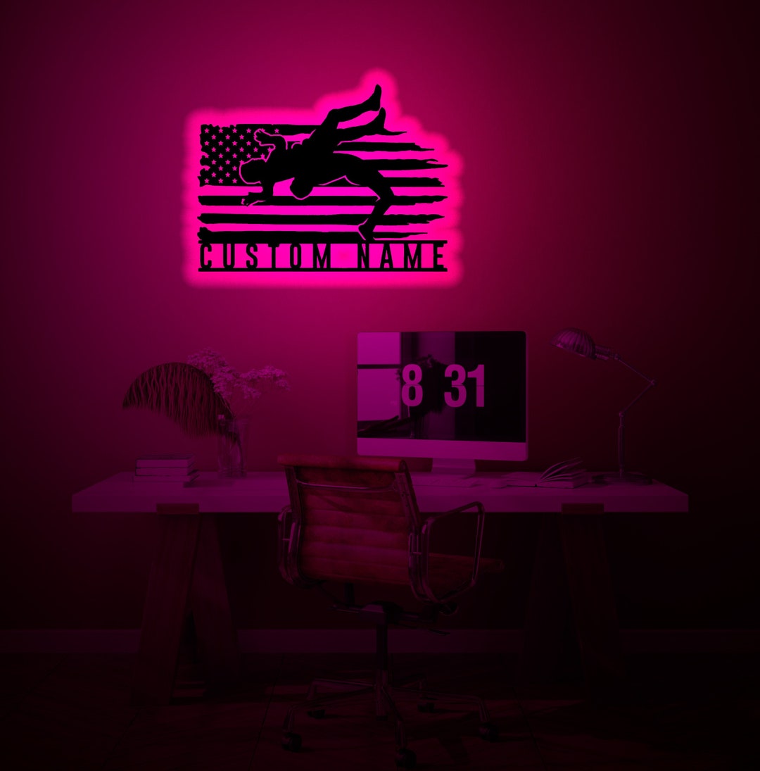 Custom Wrestling Wood Wall Art With Rgb Led Light, Custom Wrestling ...