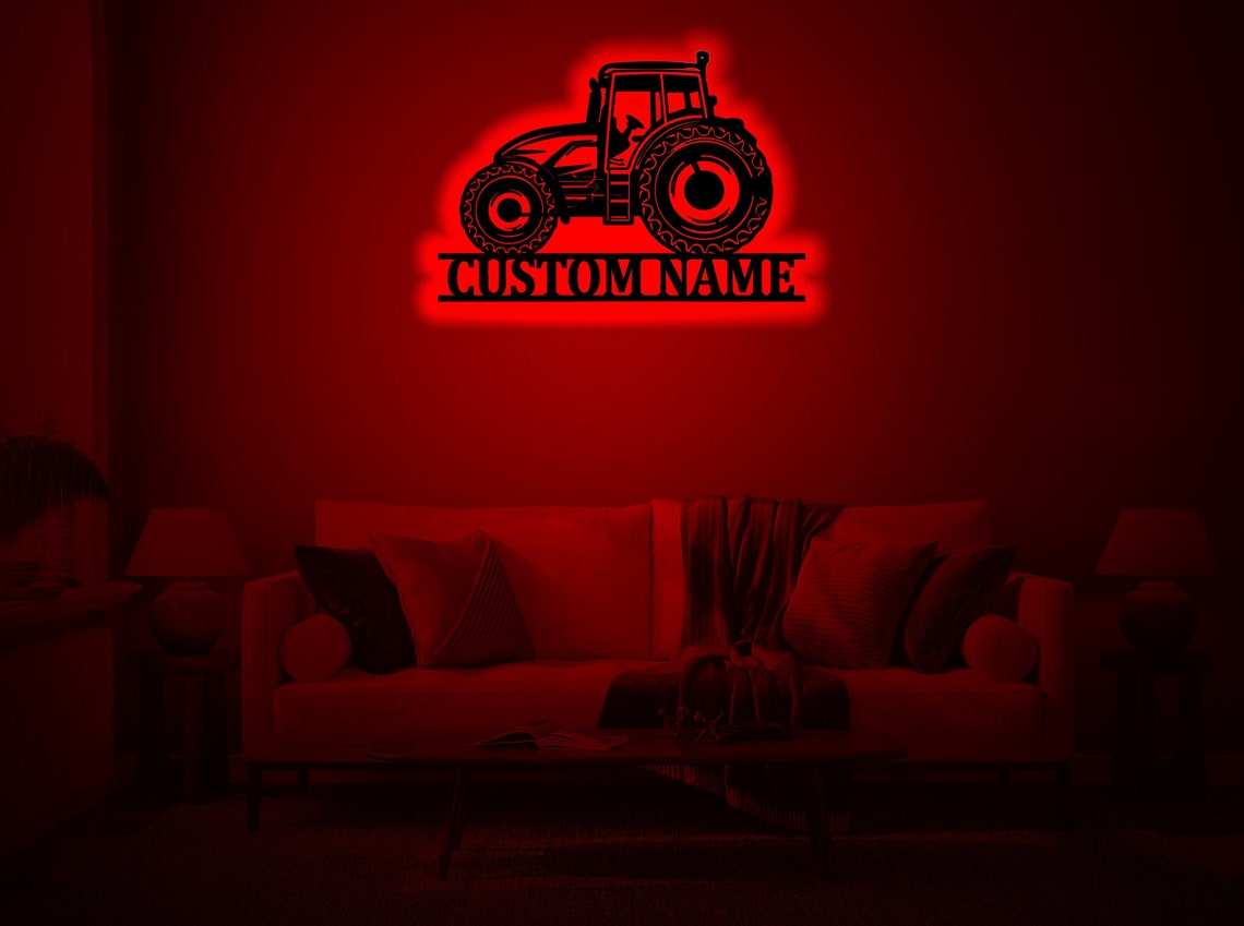 Custom Tractor Wood Wall Art With Rgb Led Light, Custom Tractor Name ...