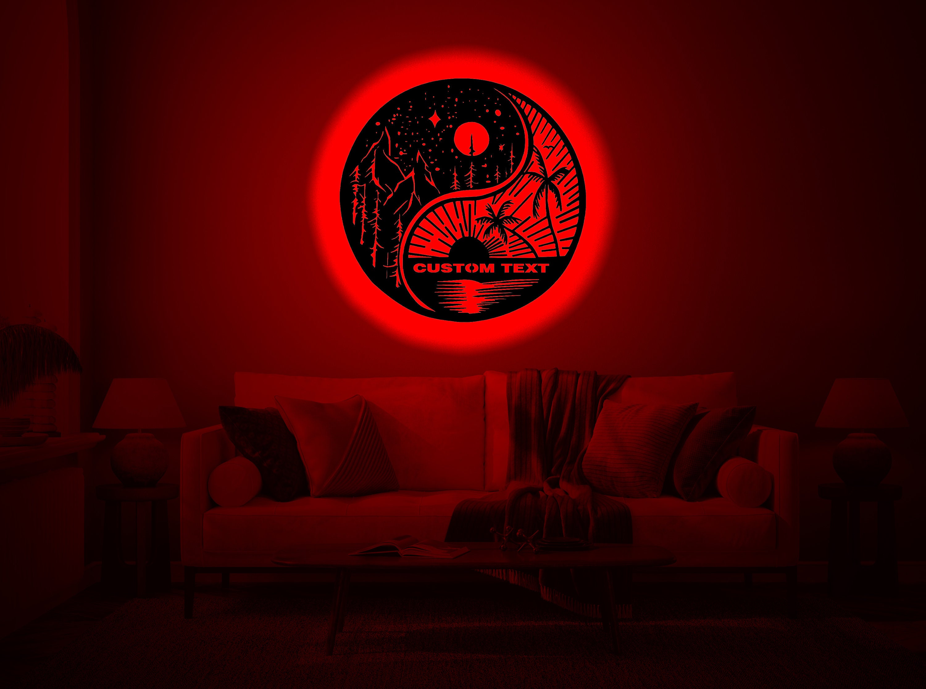 Custom Yin Yang Symbol Wood Wall Art With Rgb Led Light, Custom Yin ...