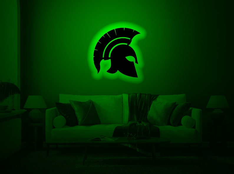 Spartan Helmet Wood Wallart Rgb Led Light Spartan Helmet Neon - Etsy