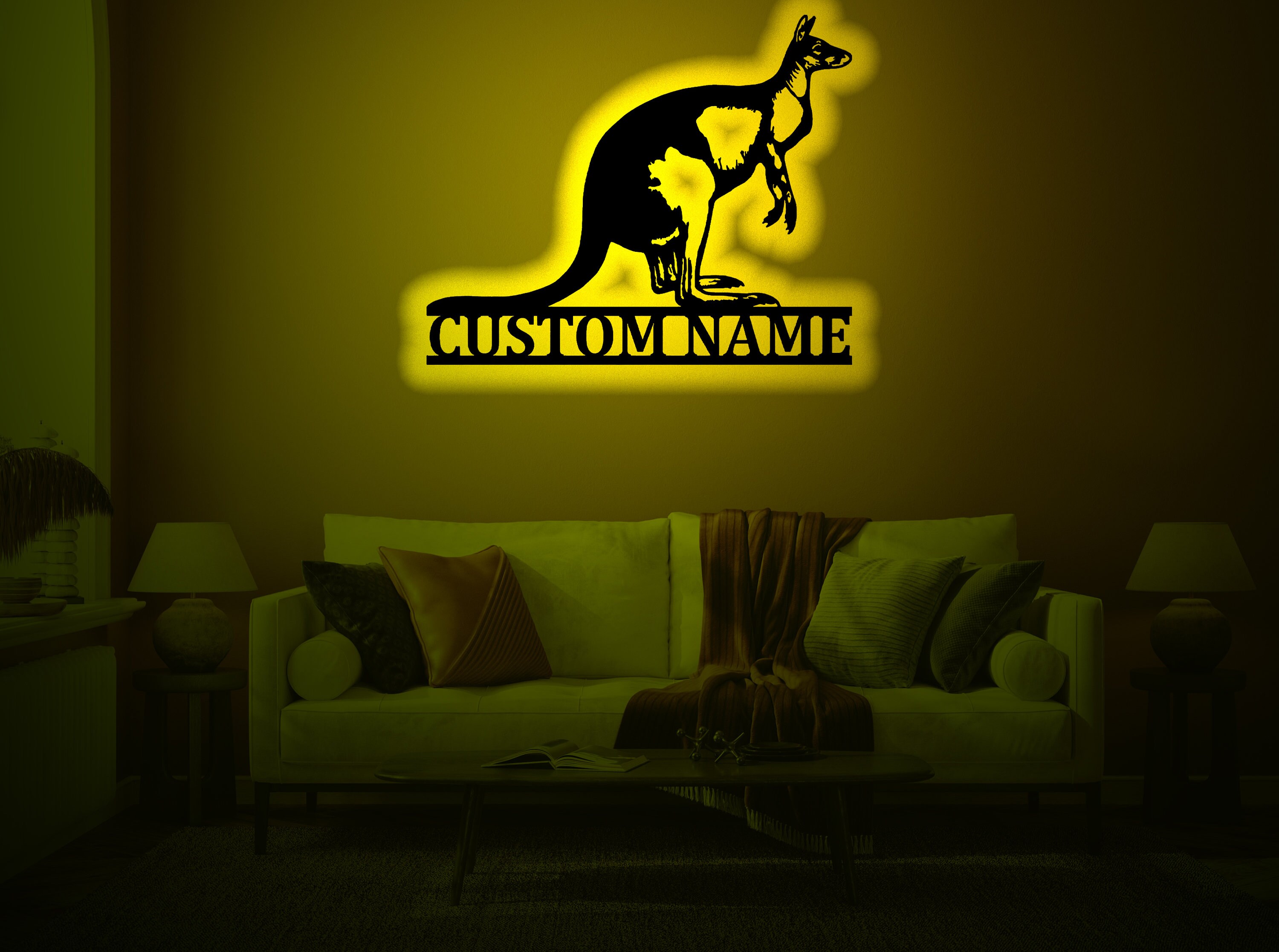 Custom Kangaroo Wood Wall Art With Rgb Led Light, Custom Kangaroo Name ...