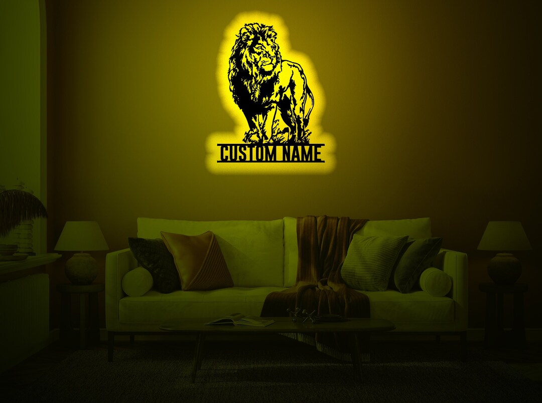 Personalized Lion Wood Wall Art: RGB LED Neon Name Sign - Etsy