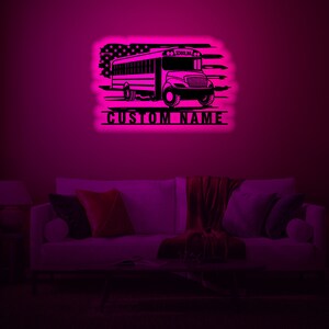 Custom School Bus Wood Wall Art With Rgb Led Light, Custom US School ...