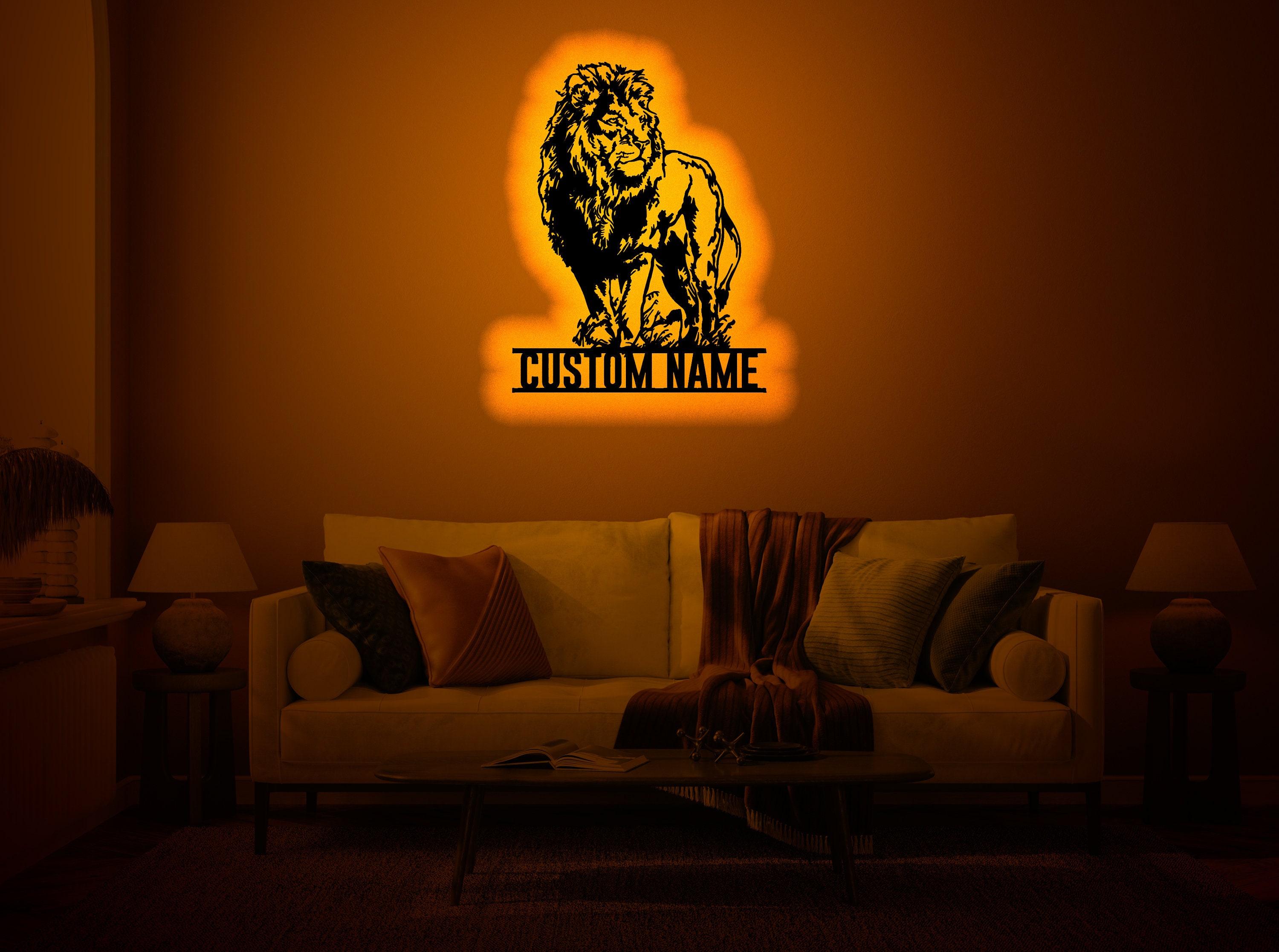 Personalized Lion Wood Wall Art: RGB LED Neon Name Sign - Etsy