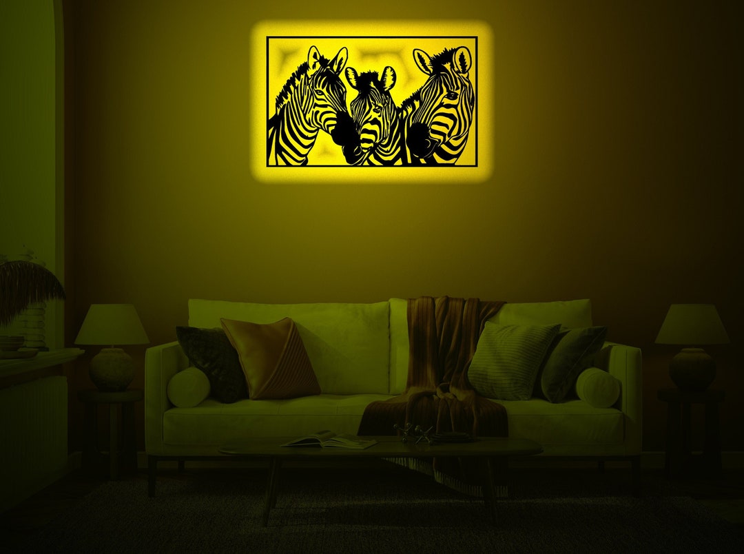 Zebra Wood Wall Art With Rgb Led Light, Custom Zebra Sign, Zebra Light ...