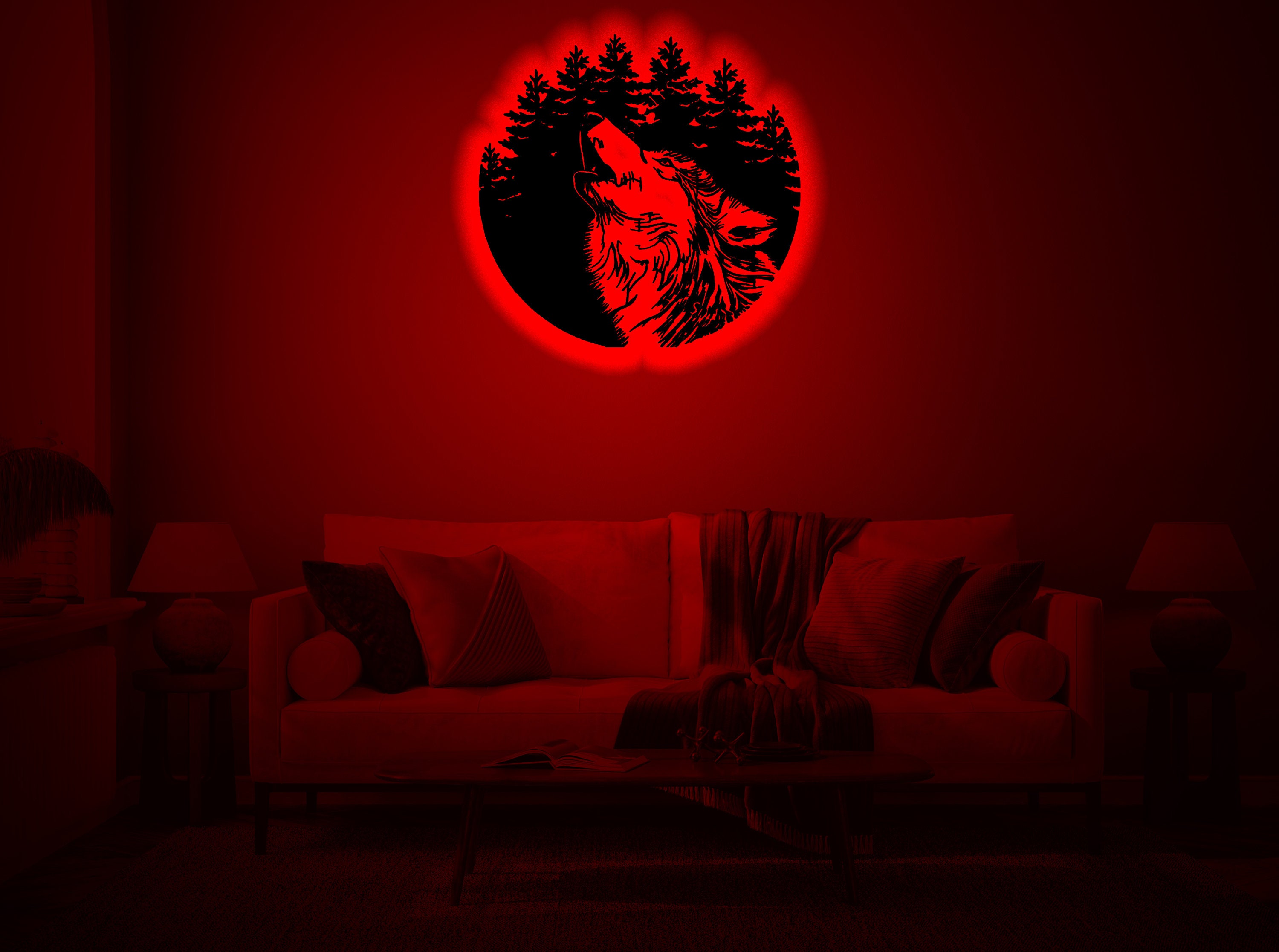 RGB LED Wolf Wood Wall Art: Personalized Neon Name Sign - Etsy
