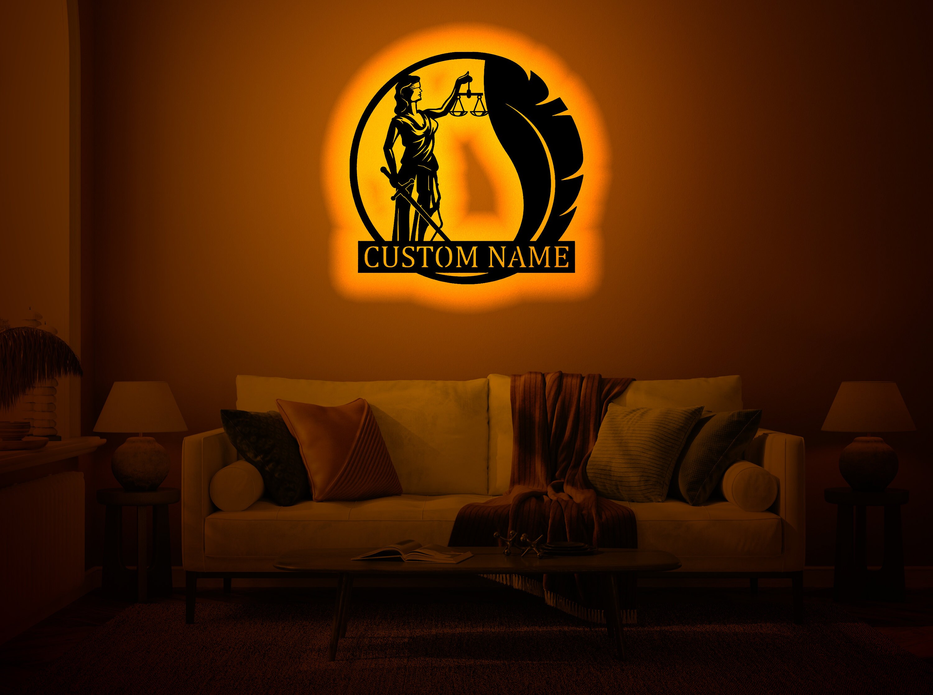 Custom Statue of Justice Wood Wall Art With RGB LED Light - Etsy