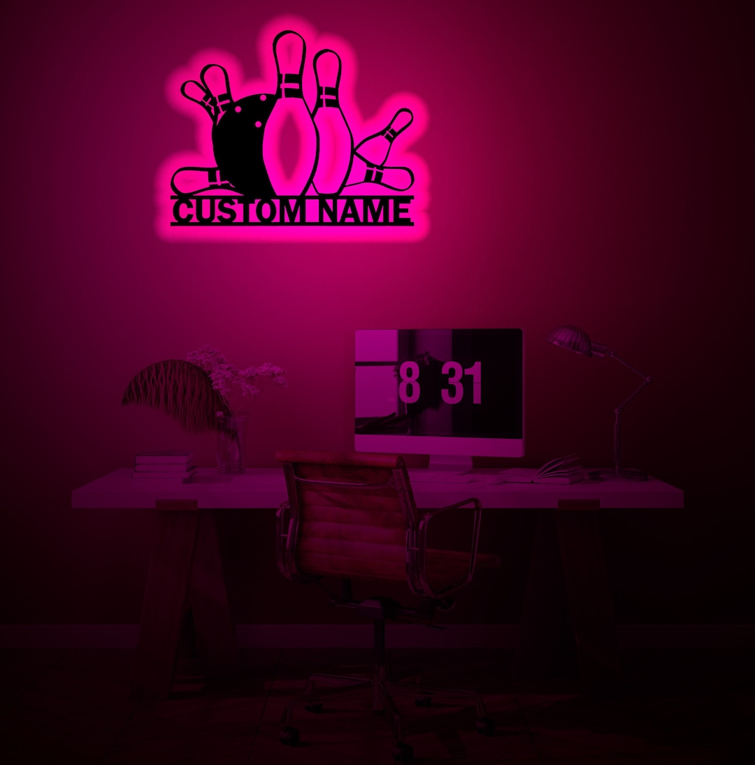 Personalized Bowling Wood Wall Art With Rgb Led Light, Custom Bowling ...