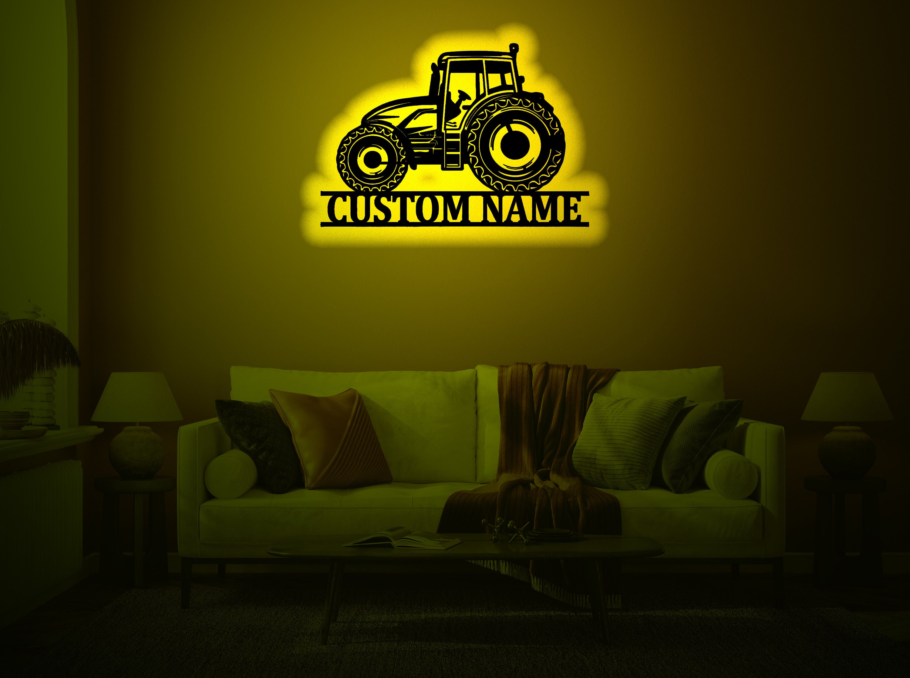 Custom Tractor Wood Wall Art With Rgb Led Light, Custom Tractor Name ...