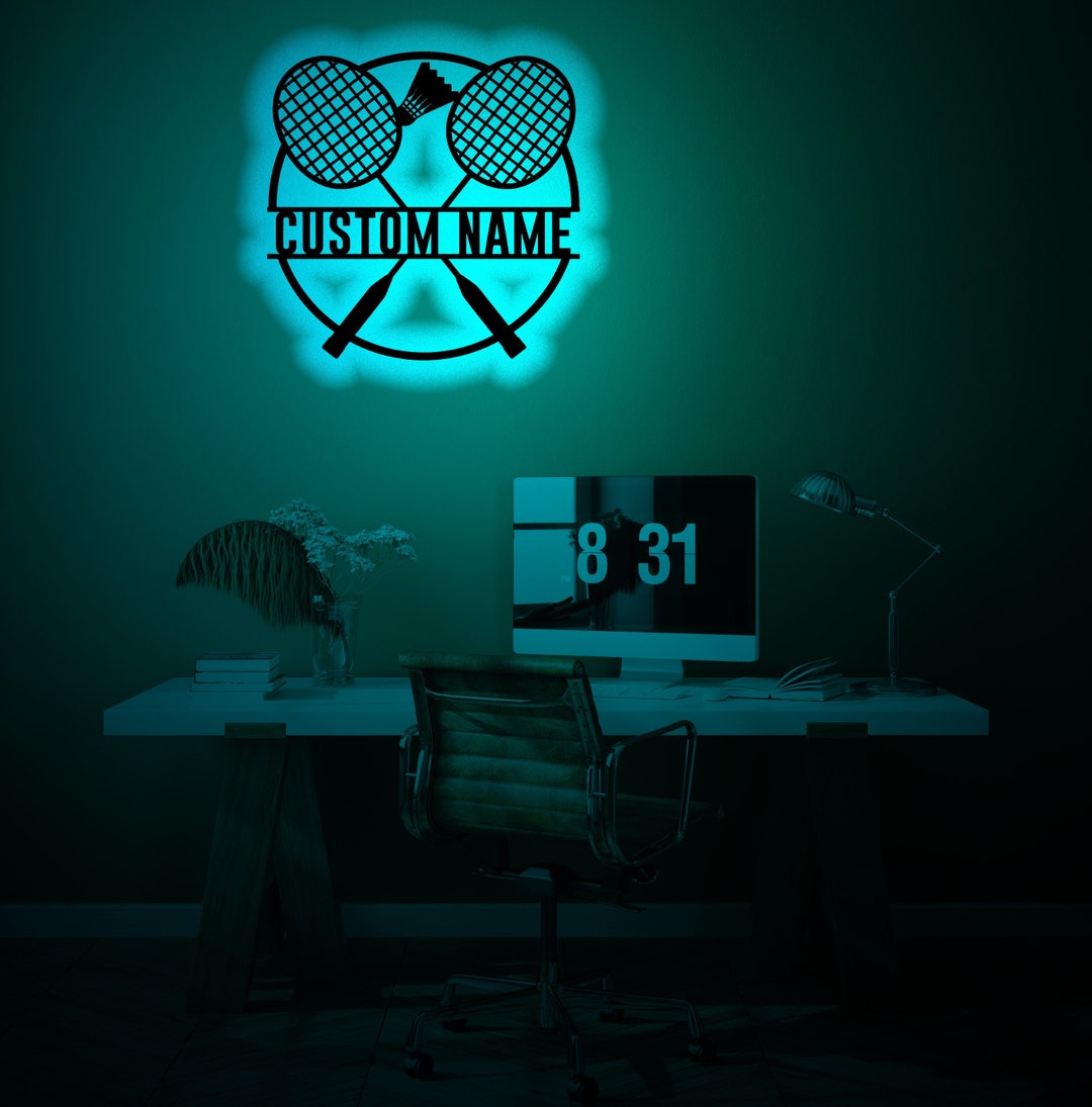 Custom Badminton Racket Wood Wall Art With RGB LED Light - Etsy