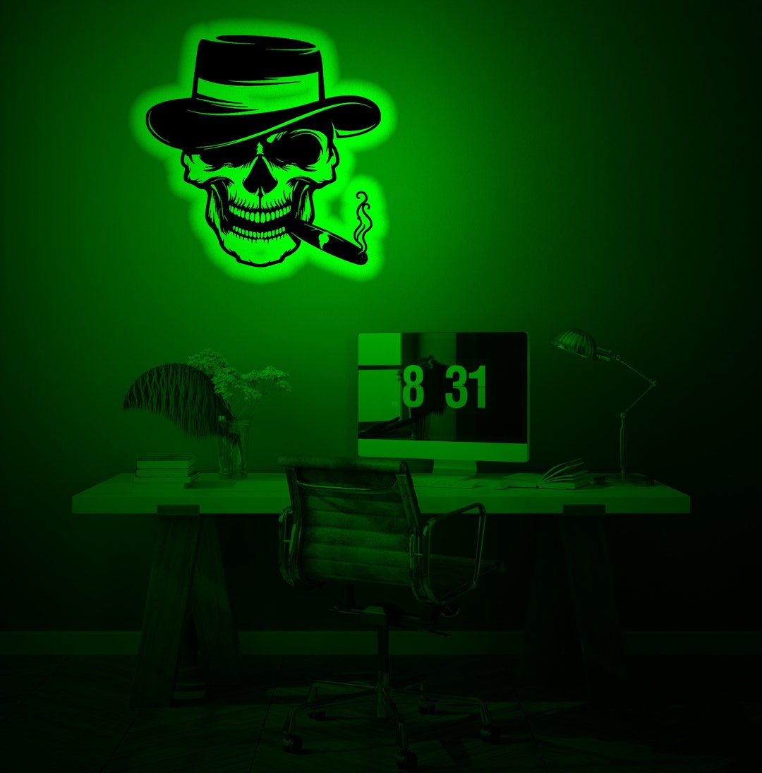 Gangter Skull Wood Wall Art With Rgb Led Light, Gangter Sugar Skull ...