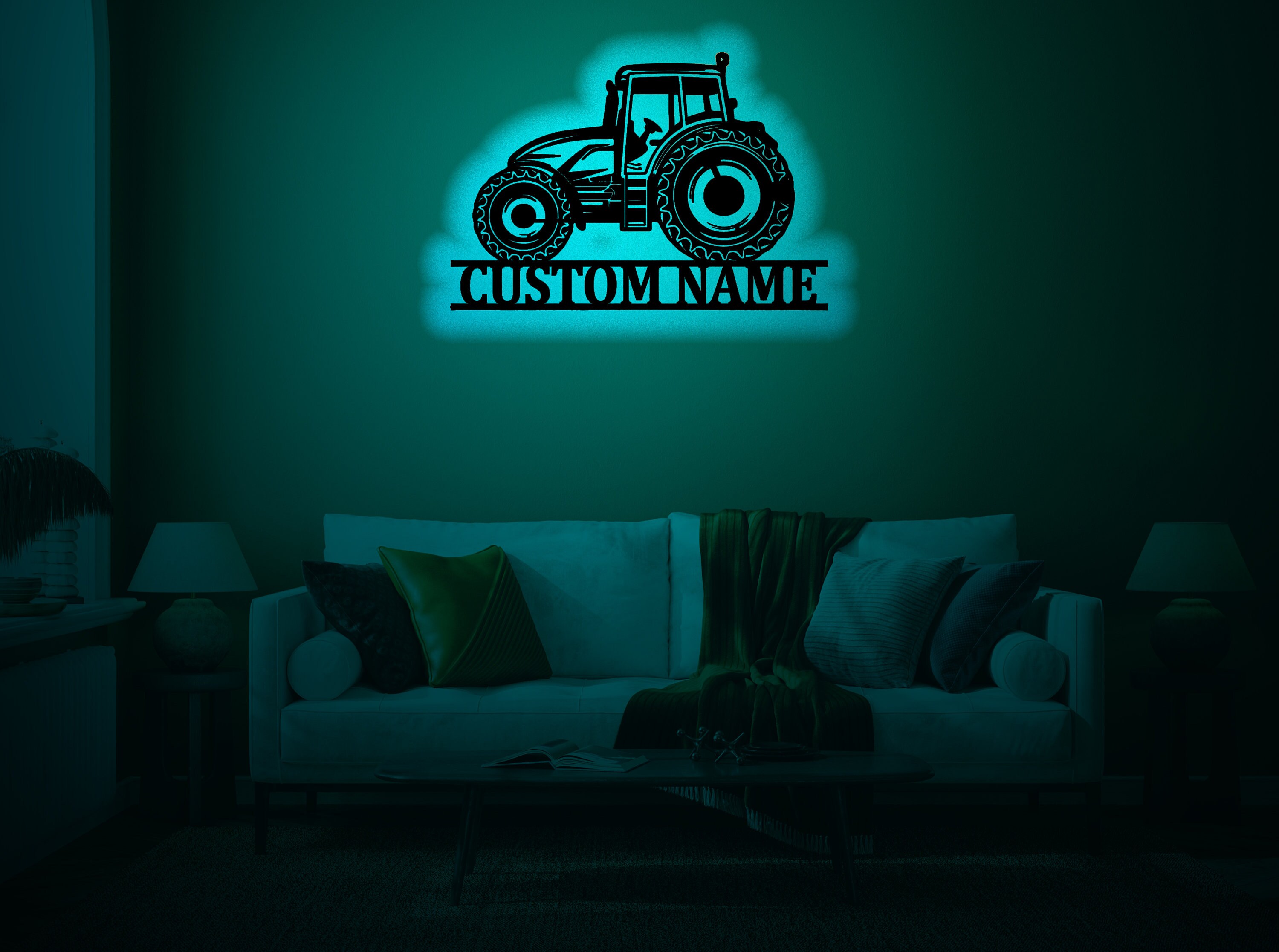 Custom Tractor Wood Wall Art With Rgb Led Light, Custom Tractor Name ...