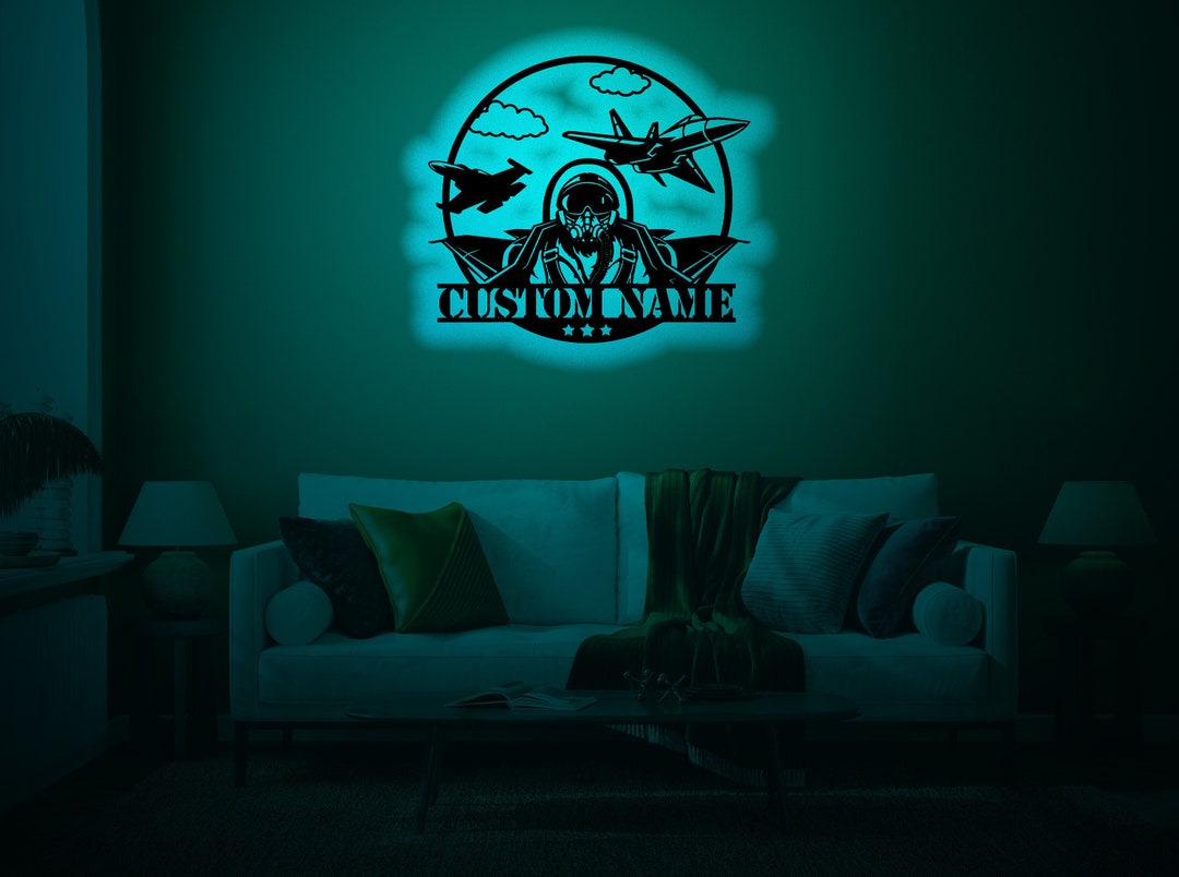 Personalized Pilot Wood Wall Art Rgb Led Light, Custom Jet Pilot Neon ...