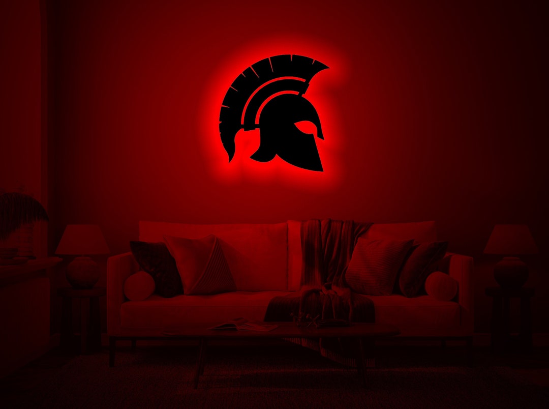 Spartan Helmet Wood Wallart Rgb Led Light, Spartan Helmet Neon Sign ...