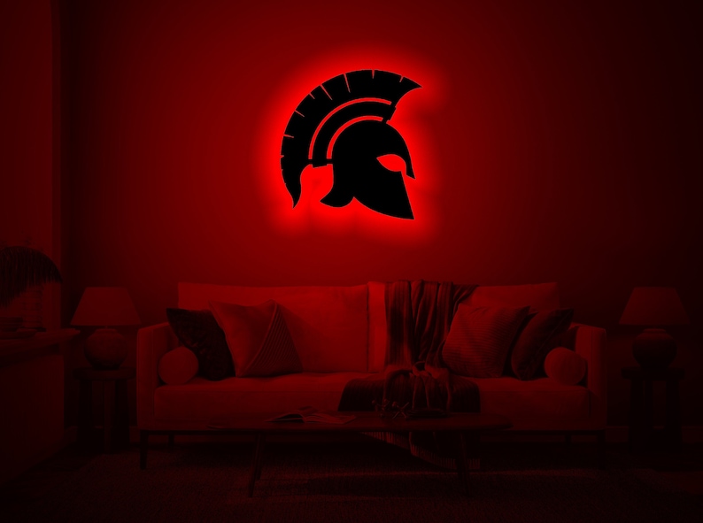 Spartan Helmet Wood Wallart Rgb Led Light Spartan Helmet Neon - Etsy