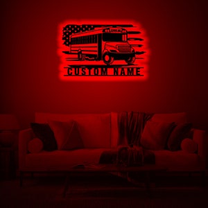 Custom School Bus Wood Wall Art With Rgb Led Light, Custom US School ...